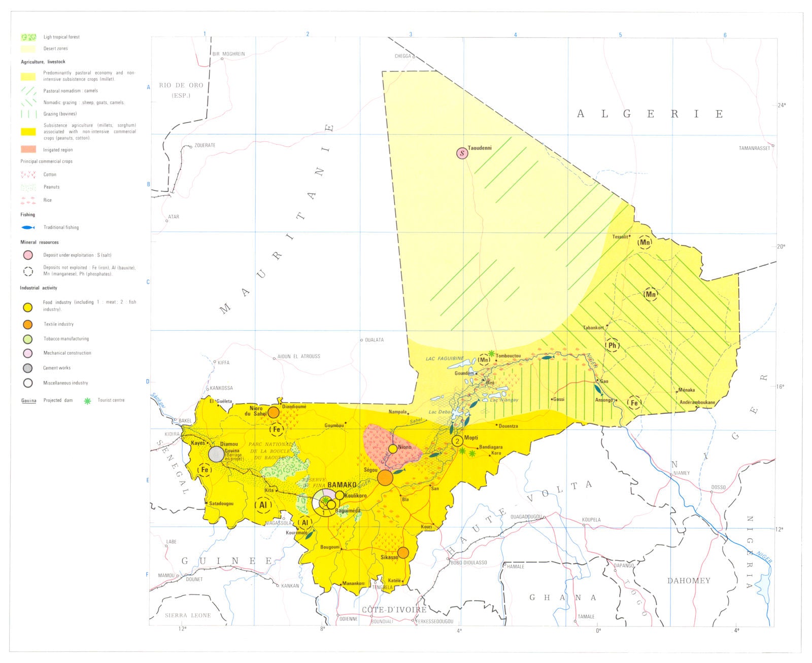 MALI. Economy industry trade farming agriculture resources 1973 old map ...