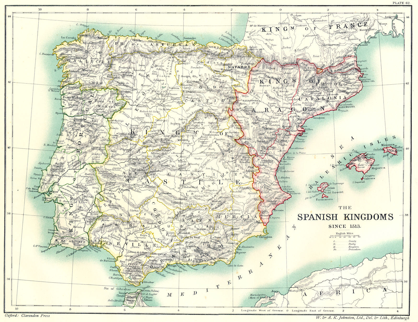 SPAIN. The Spanish Kingdoms Since 1513 1903 old antique vintage map ...
