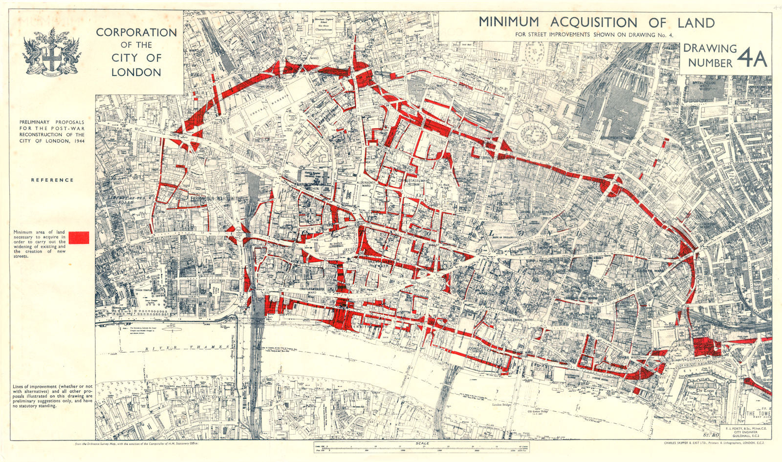 CITY OF LONDON.Post-war Reconstruction plan 1944. MIN LAND ACQUISITION ...