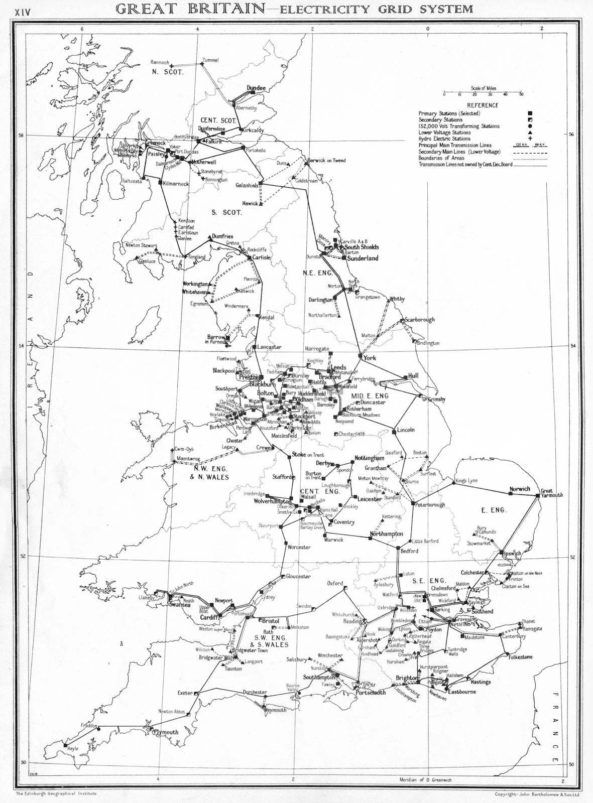 UK. Great Britain- Electricity grid system 1938 old vintage map plan ...