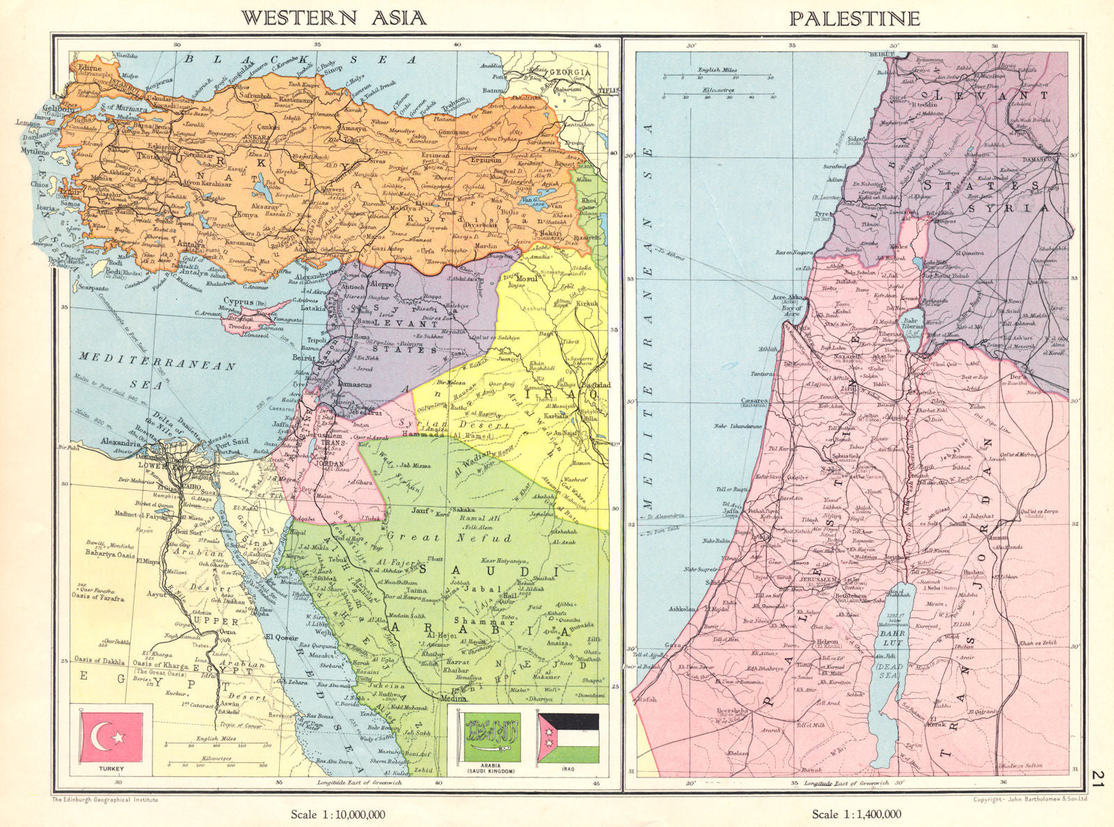 MIDDLE EAST. Turkey Transjordan Palestine Israel Syria Levant States ...