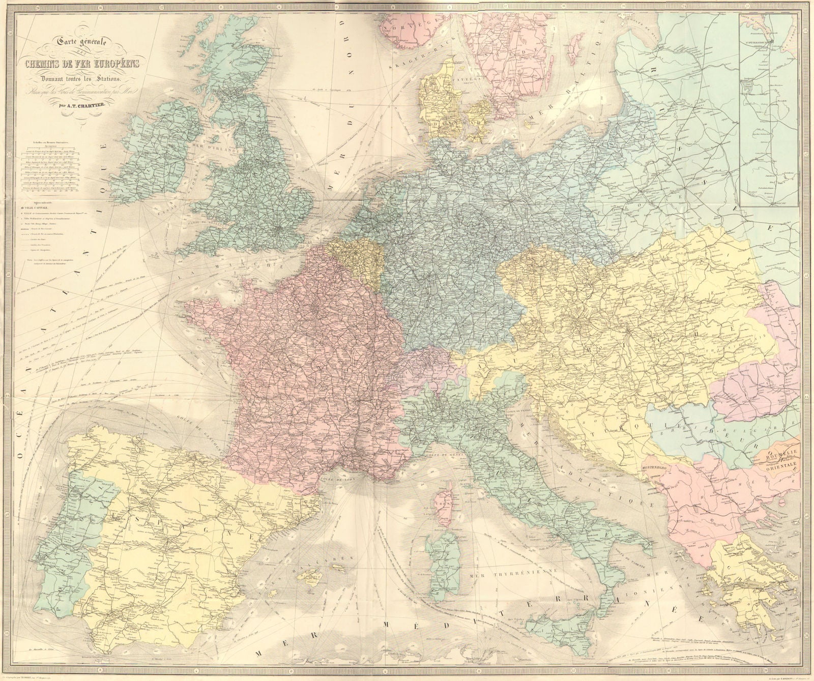 EUROPE. Carte Topographique Chemins de Fer. Railways. LARGE 1903 old ...