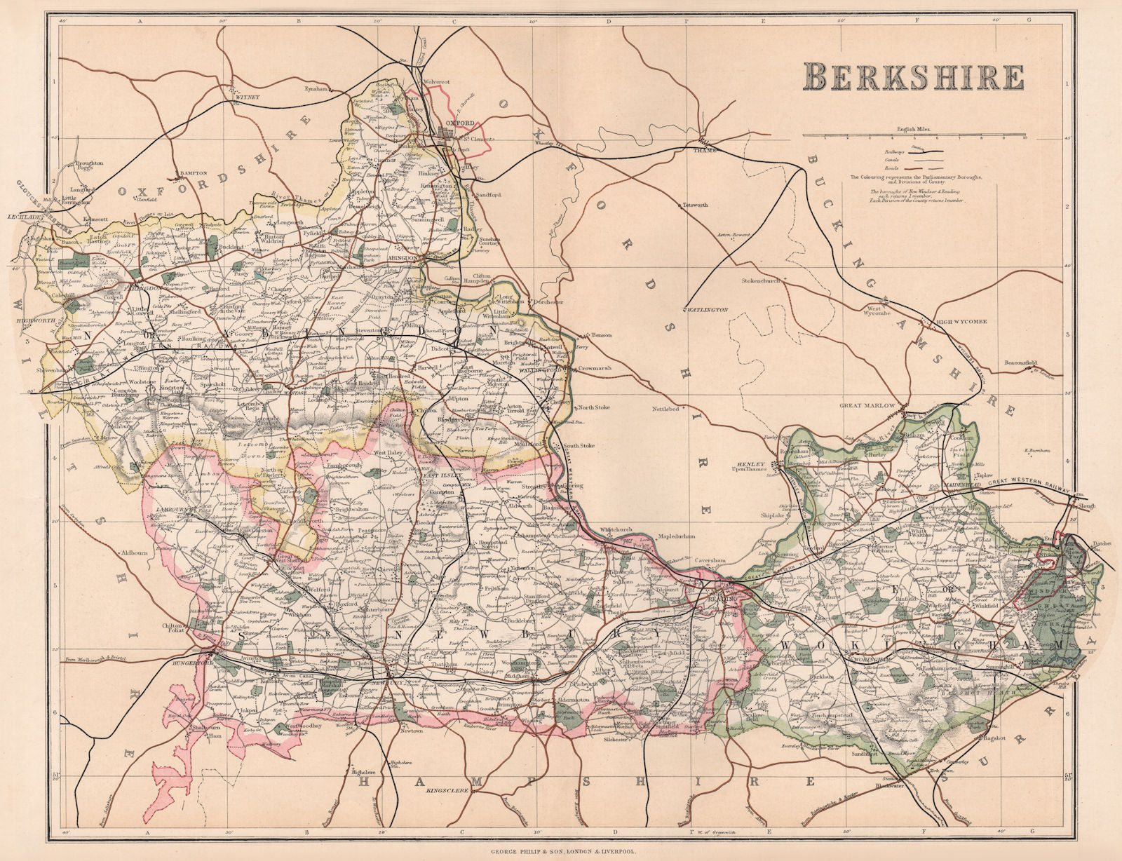 BERKSHIRE. County map. Abingdon Newbury Wokingham constituencies ...