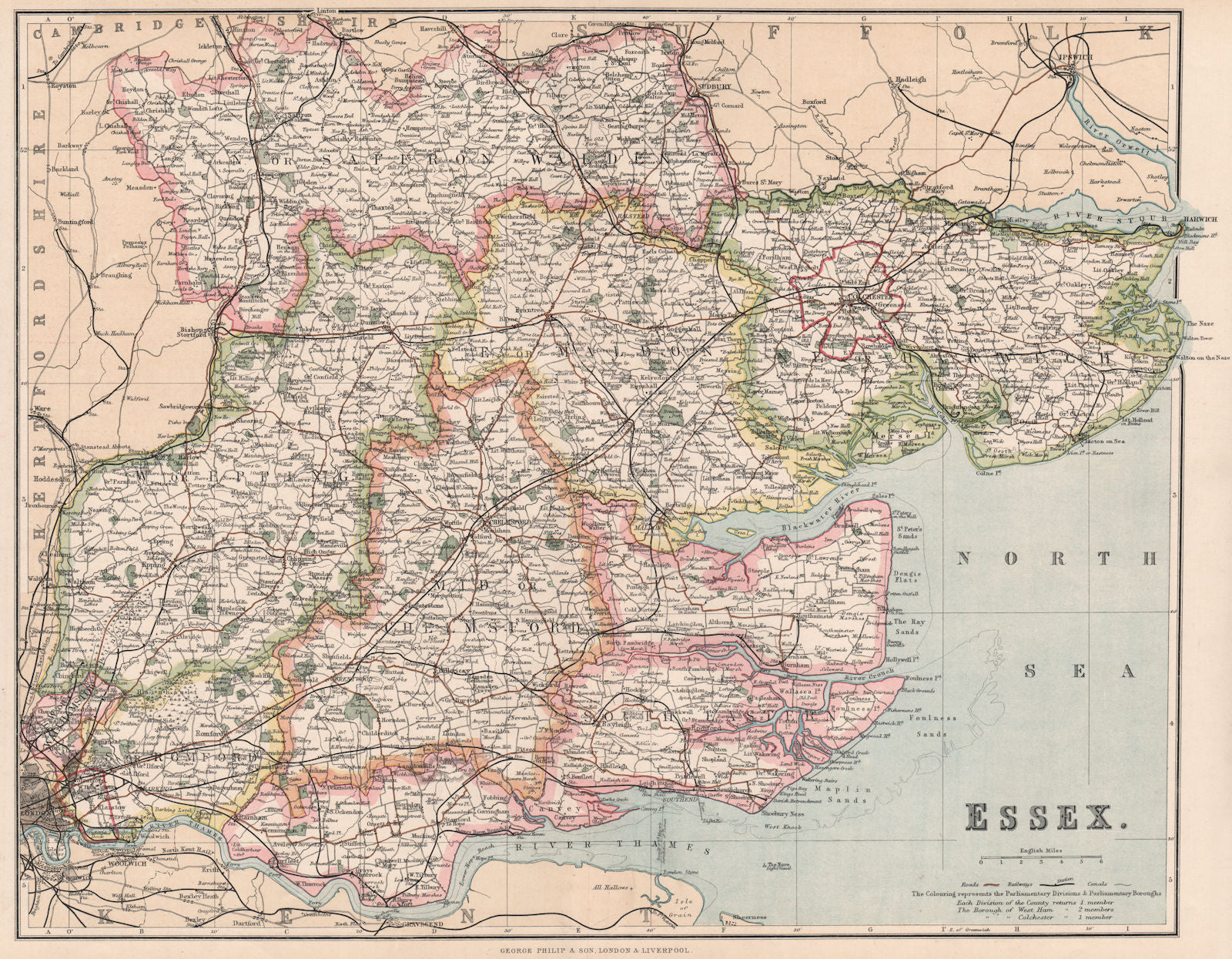 ESSEX. County map showing divisions & parliamentary boroughs. PHILIP ...