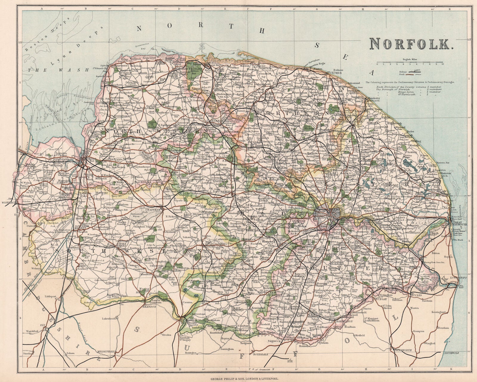 NORFOLK. County map showing divisions & parliamentary boroughs. PHILIP ...