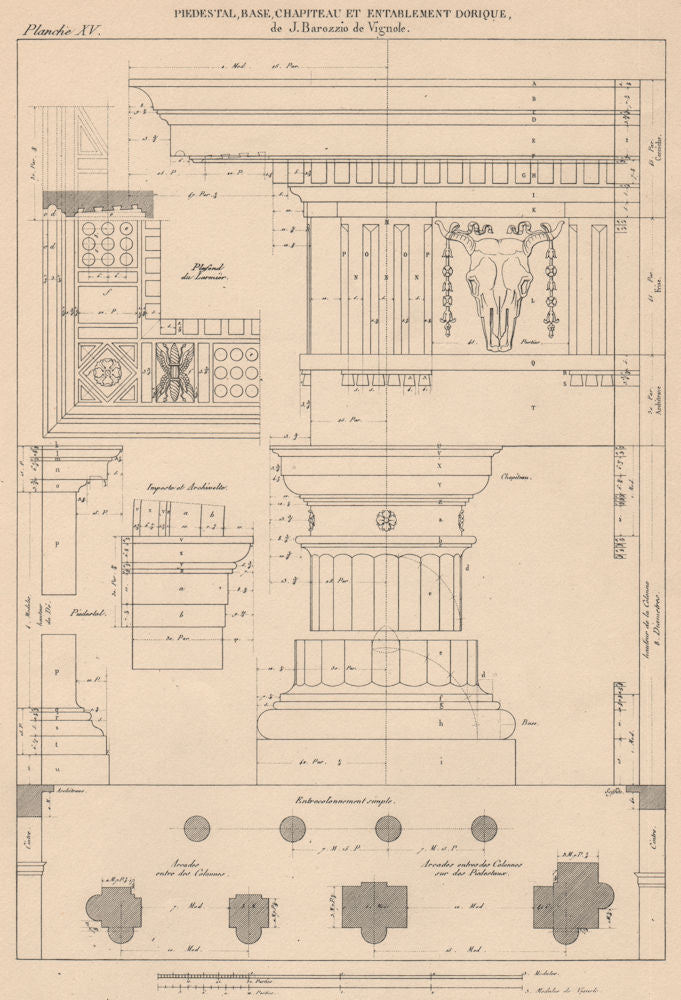 DORIC ARCHITECTURE.Pedestal Base Capital Entablature.(Vignola 1507-1573 ...