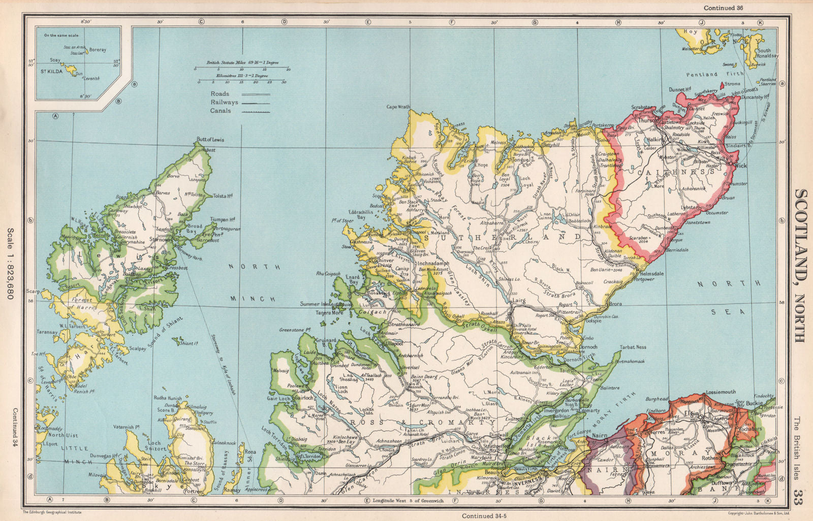 SCOTTISH HIGHLANDS. Scotland North. BARTHOLOMEW 1952 old vintage map ...