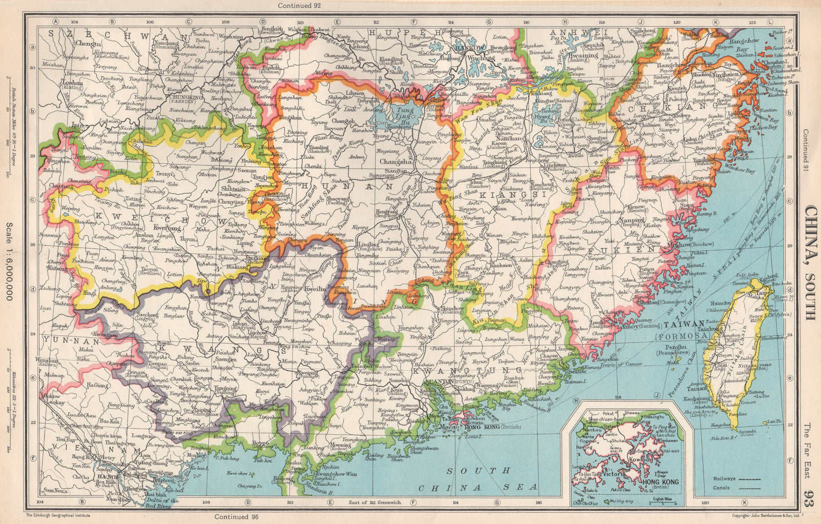 SOUTHERN CHINA. Fukien Kiangsi Hunan Kwangtung Taiwan Hong Kong 1952 ...