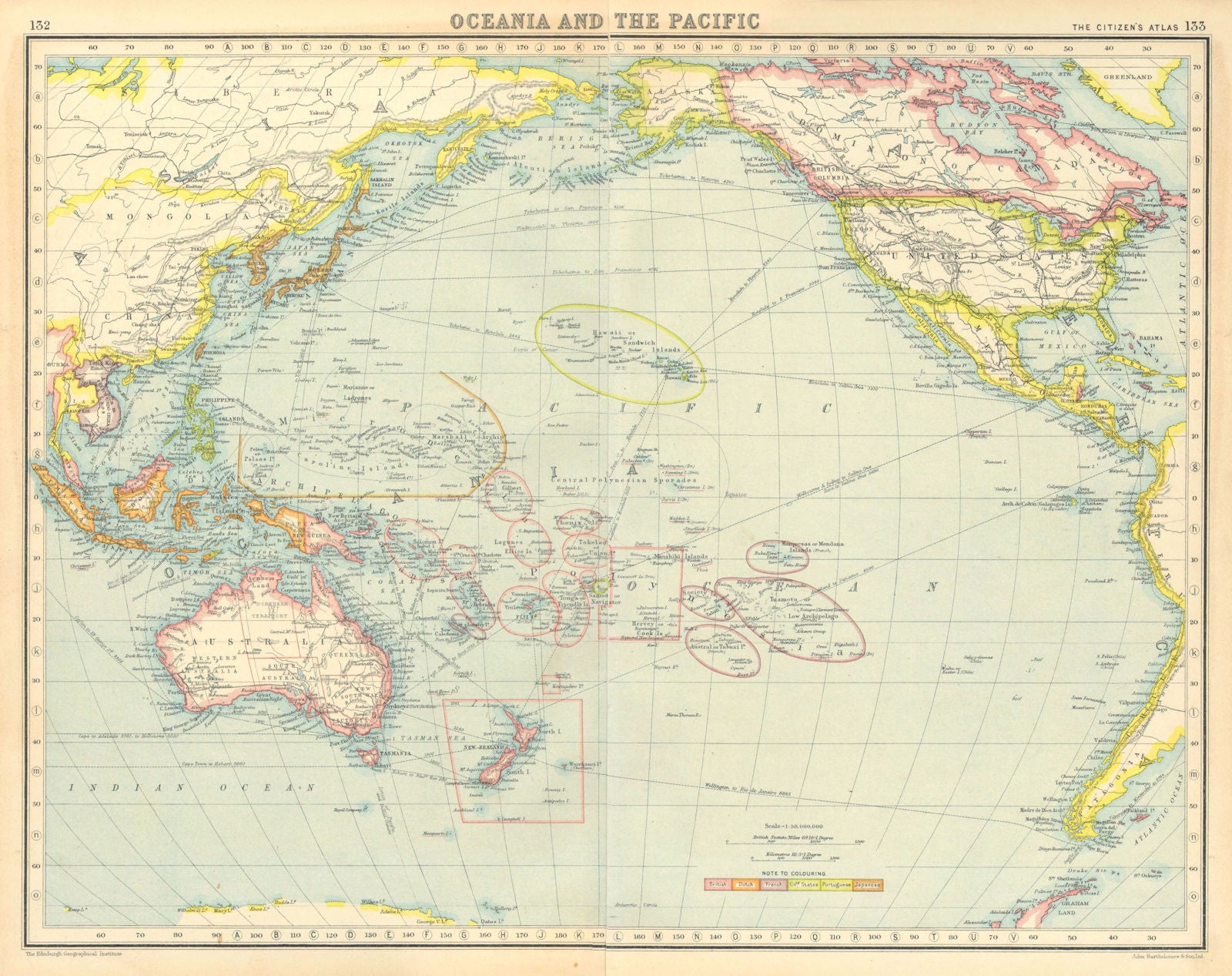 PACIFIC COLONIAL. British French Dutch US Portuguese Japanese 1924 old ...