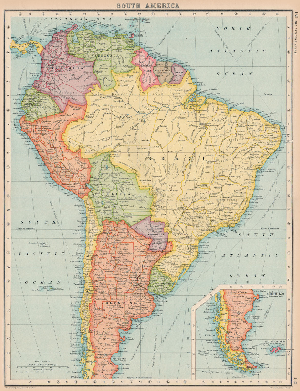 SOUTH AMERICA. Political. BARTHOLOMEW 1924 old antique vintage map plan ...