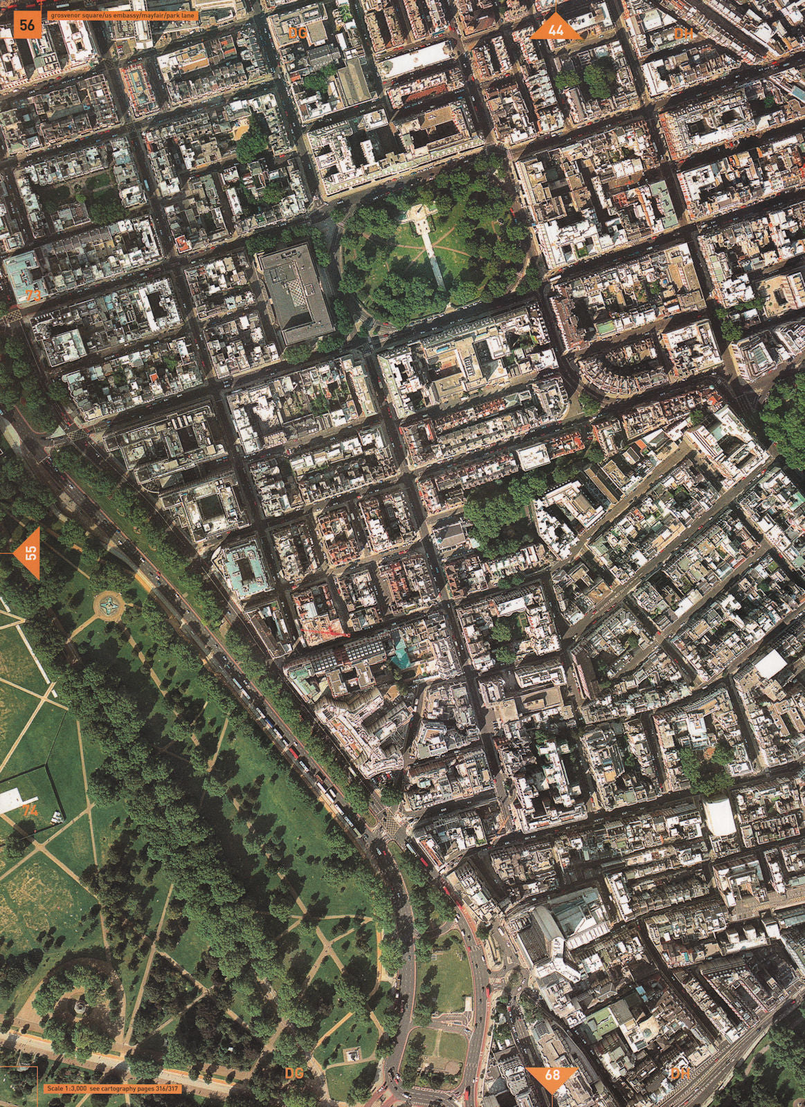 MAYFAIR W1. Grosvenor Square US Embassy Park Lane 2000 old vintage map ...