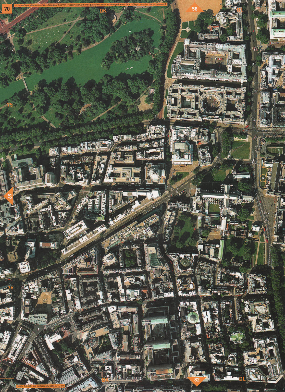 WESTMINSTER SW1.St James's park Whitehall Westminster Abbey Victoria St ...