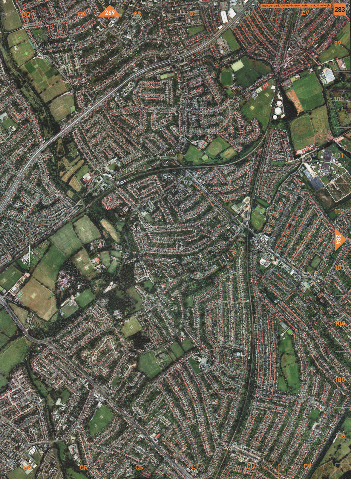 MOTSPUR PARK. Old Malden Worcester Park Stoneleigh 2000 vintage map ...