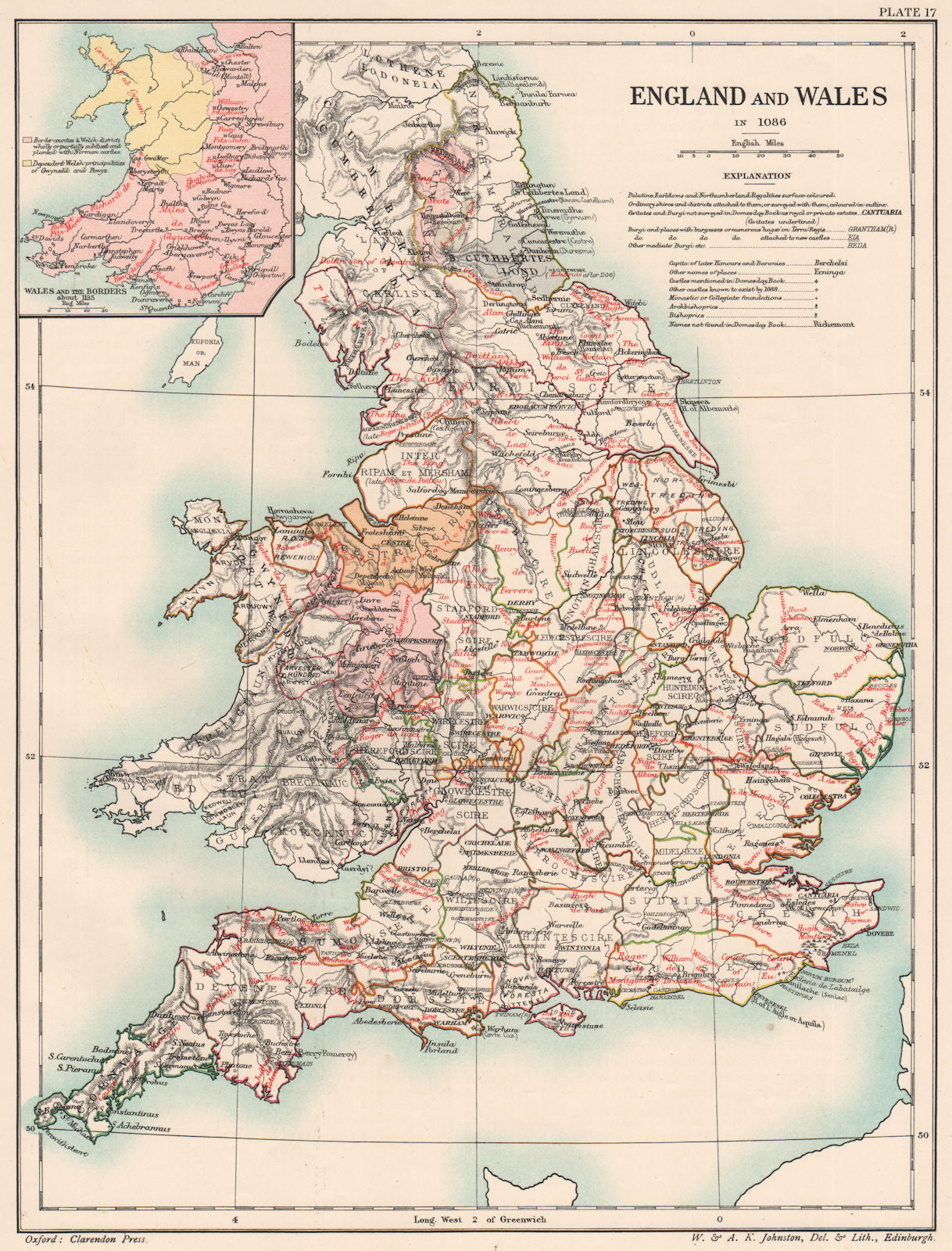 NORMAN BRITAIN 1086. England & Wales of Domesday book. Borders 1185 ...