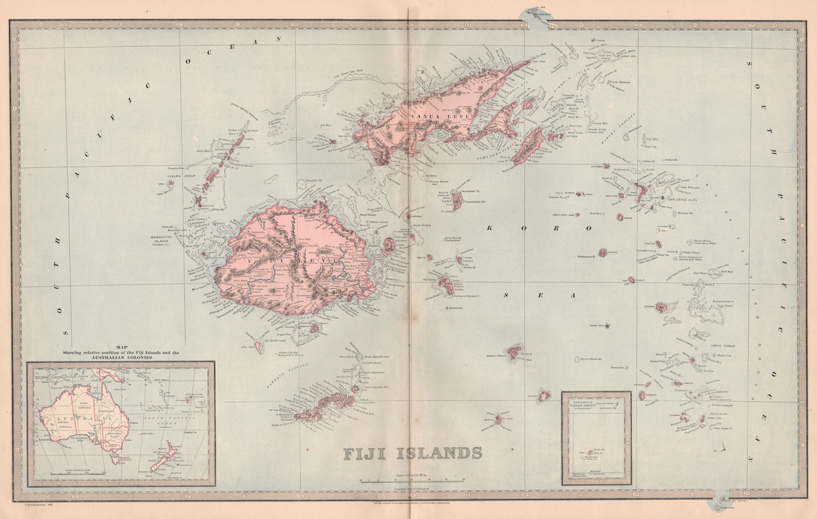 FIJI ISLANDS. Viti Levu Vanua Levu. Pacific islands. Large map. GARRAN ...