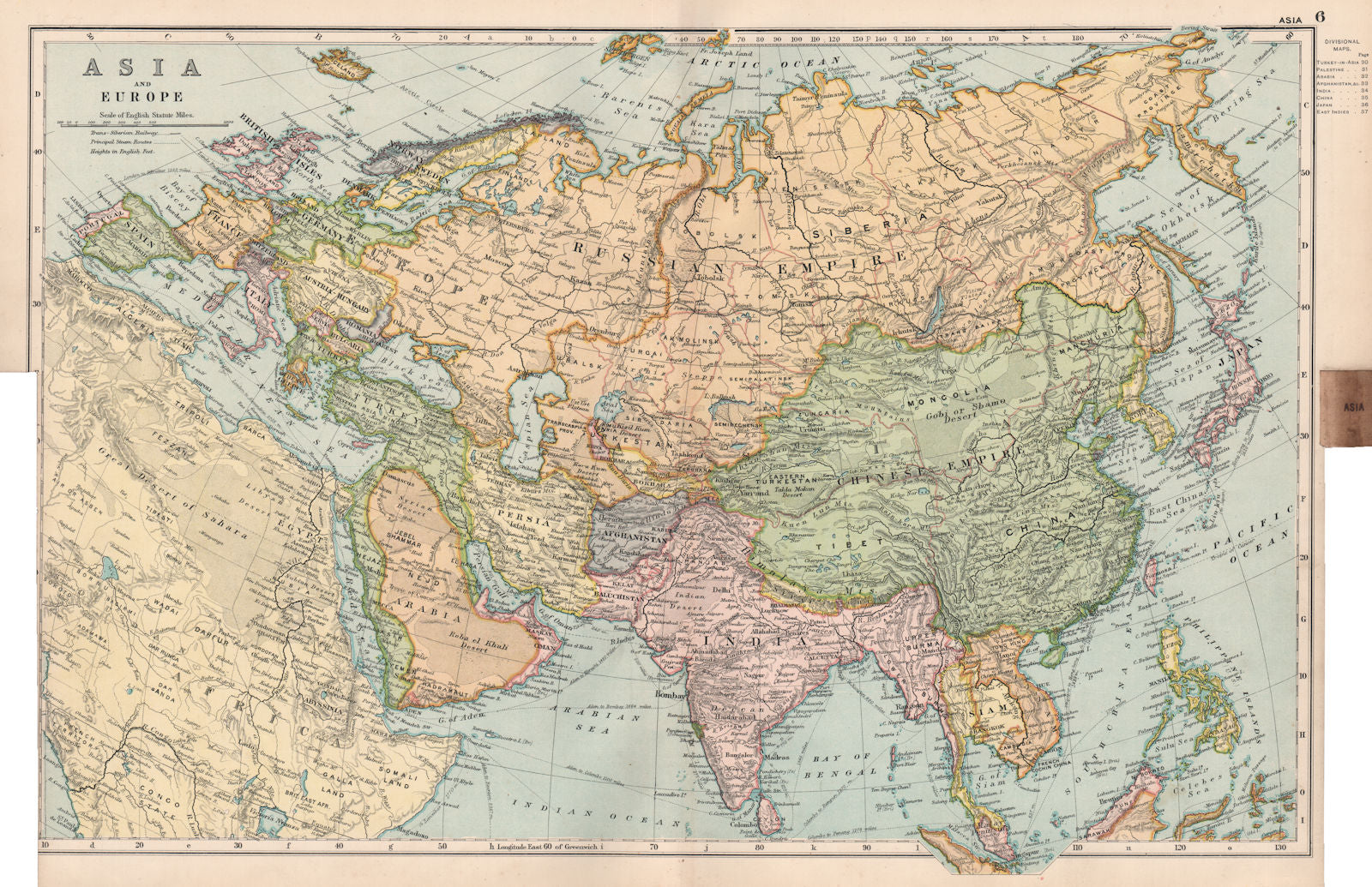 ASIA & EUROPE. Trans-Siberian Railway Siam Persia Ottoman Empire. BACON ...