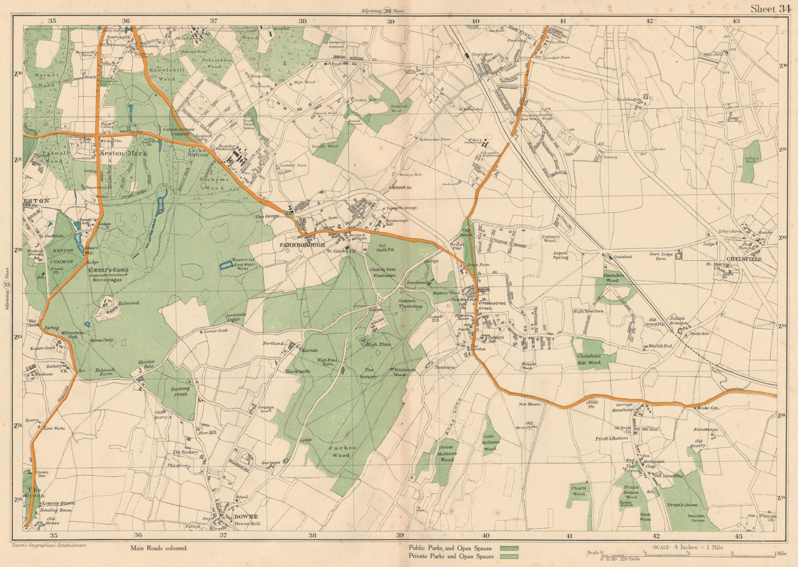 ORPINGTON Farnborough Keston Mark Pratt's Bottom Chelsfield. BACON 1927 ...