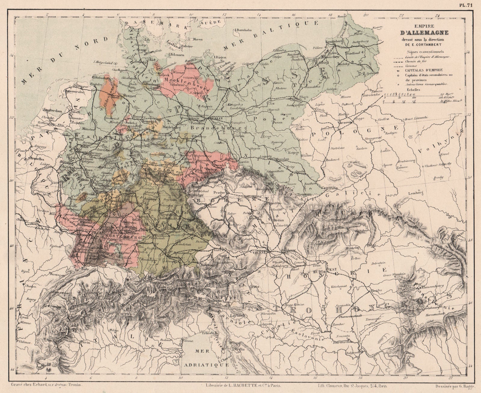 German Empire showing states/provinces. CORTAMBERT 1880 old antique map ...