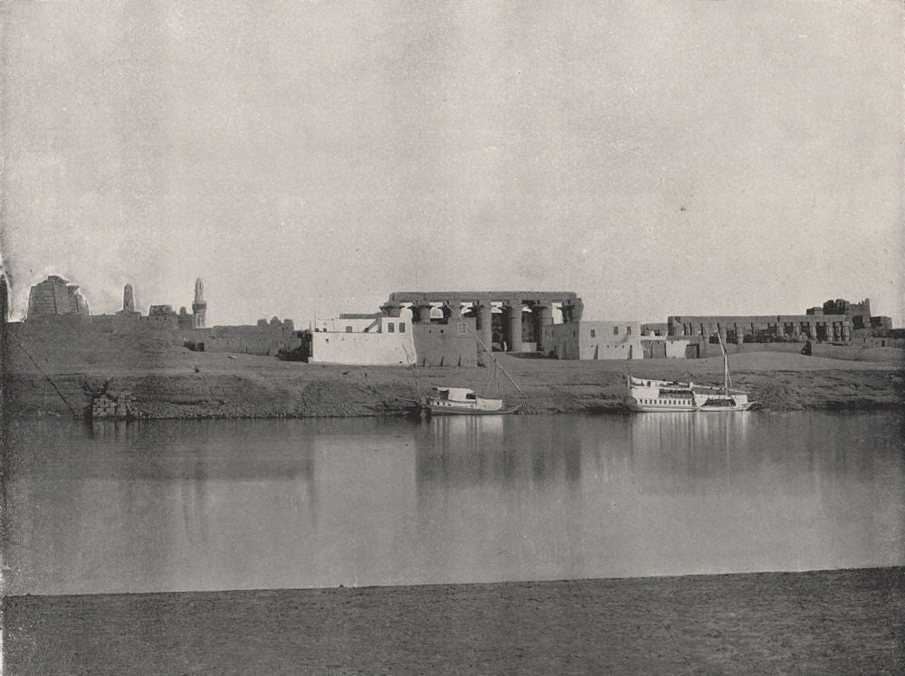 LUXOR. View from the opposite bank, showing temple. Egypt 1895 old ...