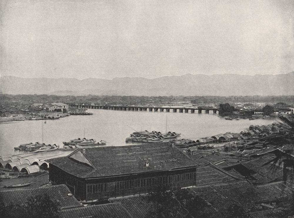 FOOCHOW (FUZHOU) . The River Min, and the great bridge. China 1895 old ...