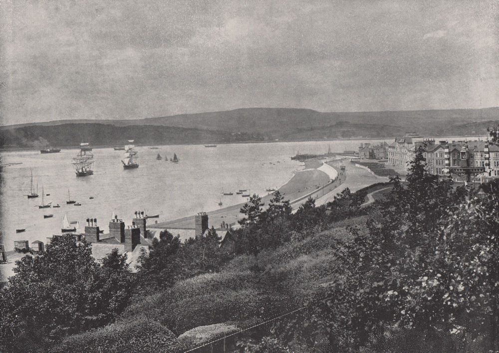 EXMOUTH. View showing the beach and the opposite shore. Devon 1895 old ...