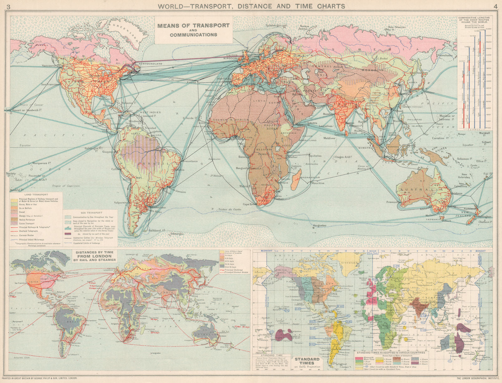 World. Transport, Distance & Time Chart from London. Standard Times ...