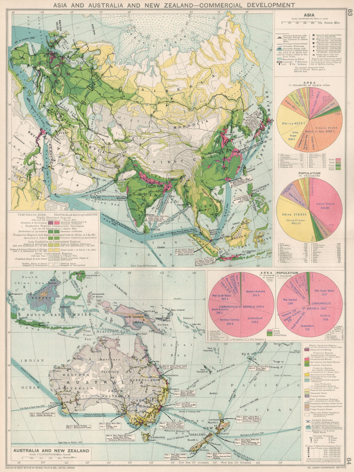 Asia, Australia & New Zealand. Commercial. Import & export routes 1925 ...