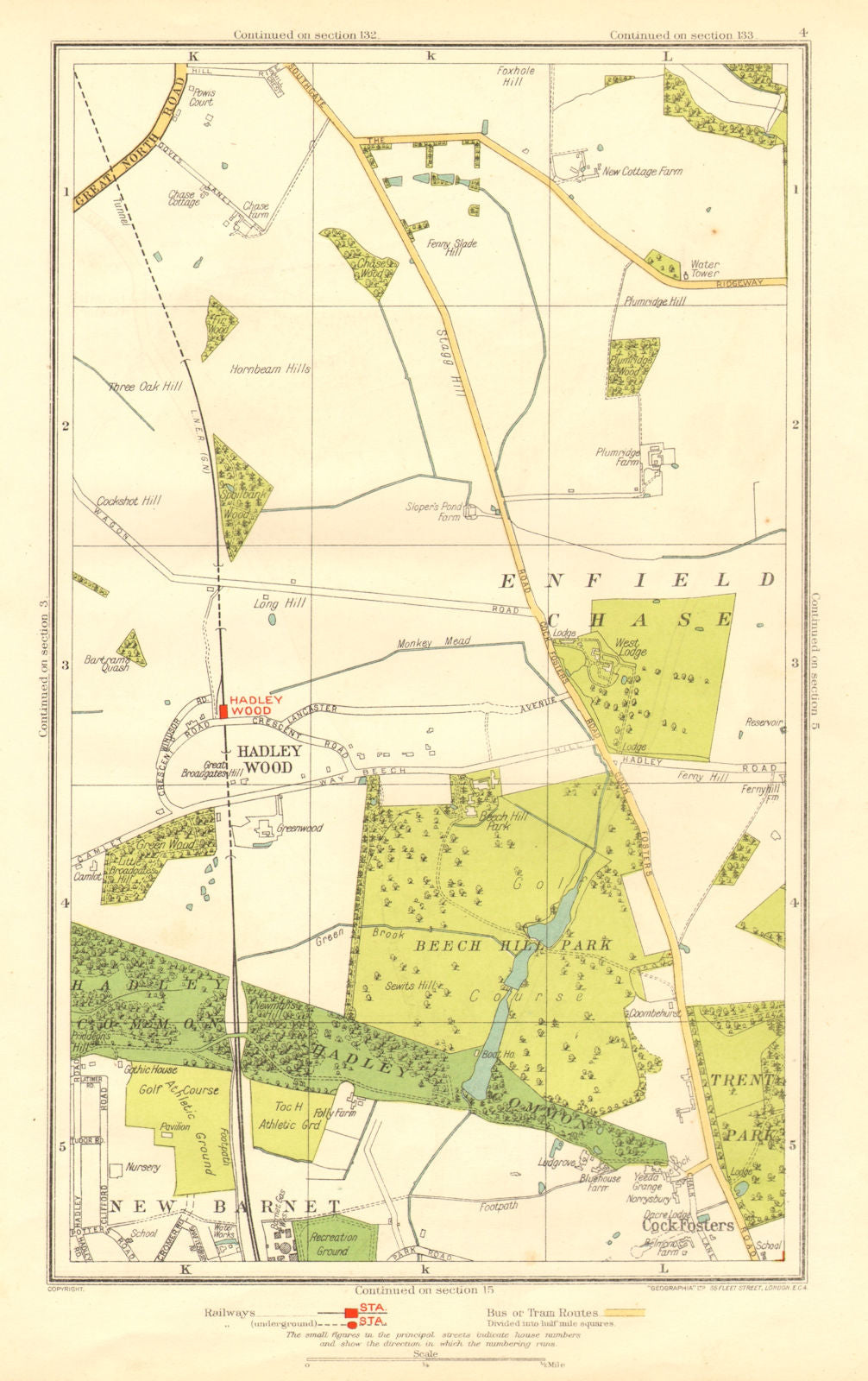 ENFIELD CHASE. Cockfosters Hadley Wood New Barnet Beech Hill Park 1937 ...
