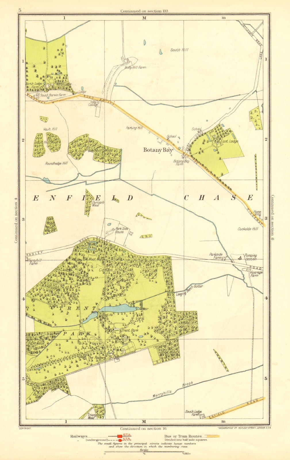 ENFIELD CHASE. Botany Bay Trent Park Southgate East Barnet 1937 old map ...