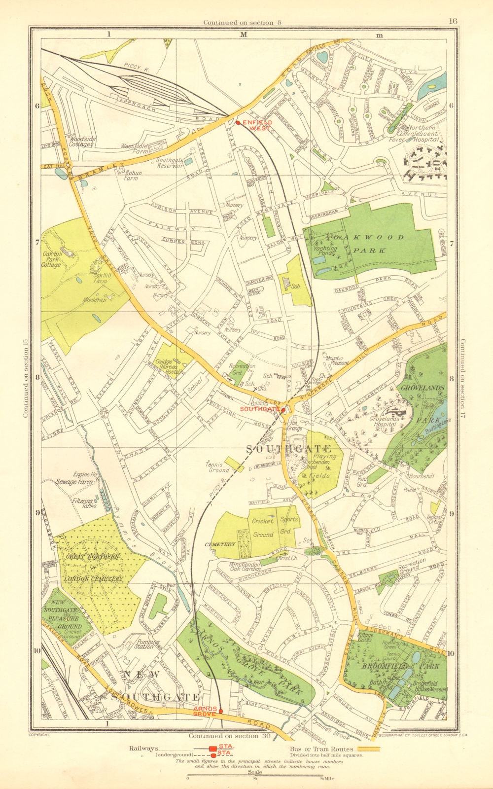 LONDON. Southgate New Southgate Arnos Grove West Enfield 1937 old ...