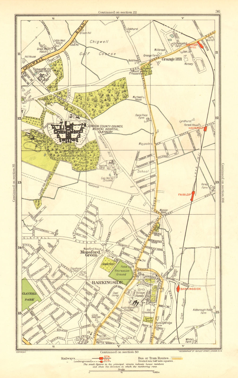 LONDON. Barkingside Grange Hill Mossford Green Fairlop 1937 old vintage ...