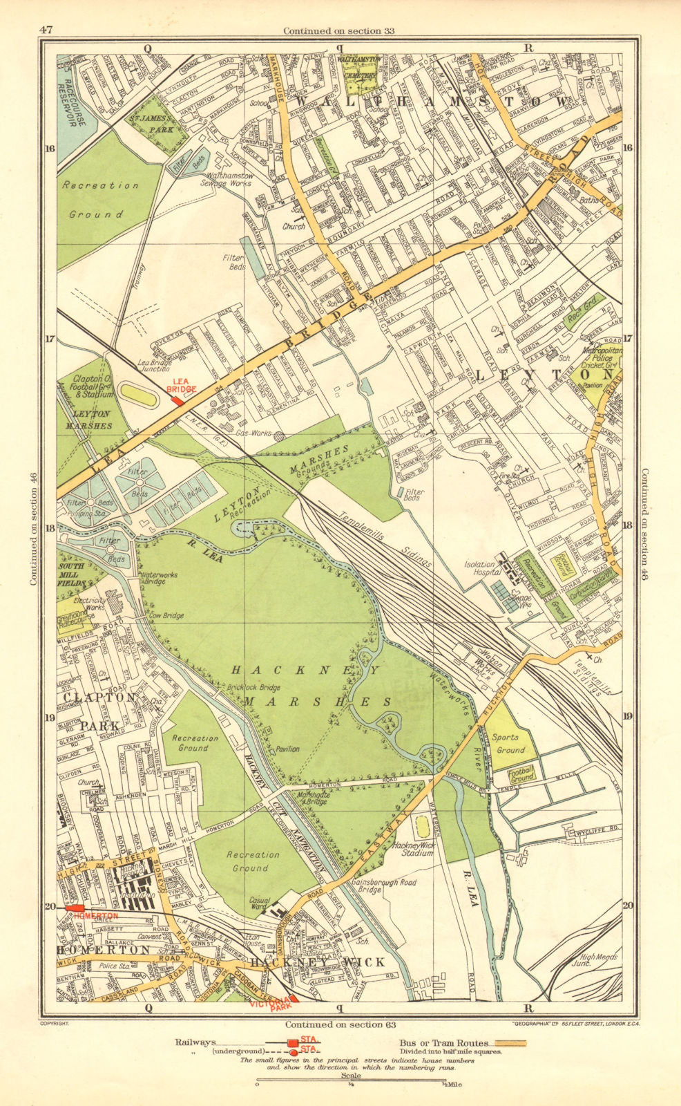 LEYTON. Hackney Marsh/Wick Homerton Walthamstow Clapton Park 1937 old ...