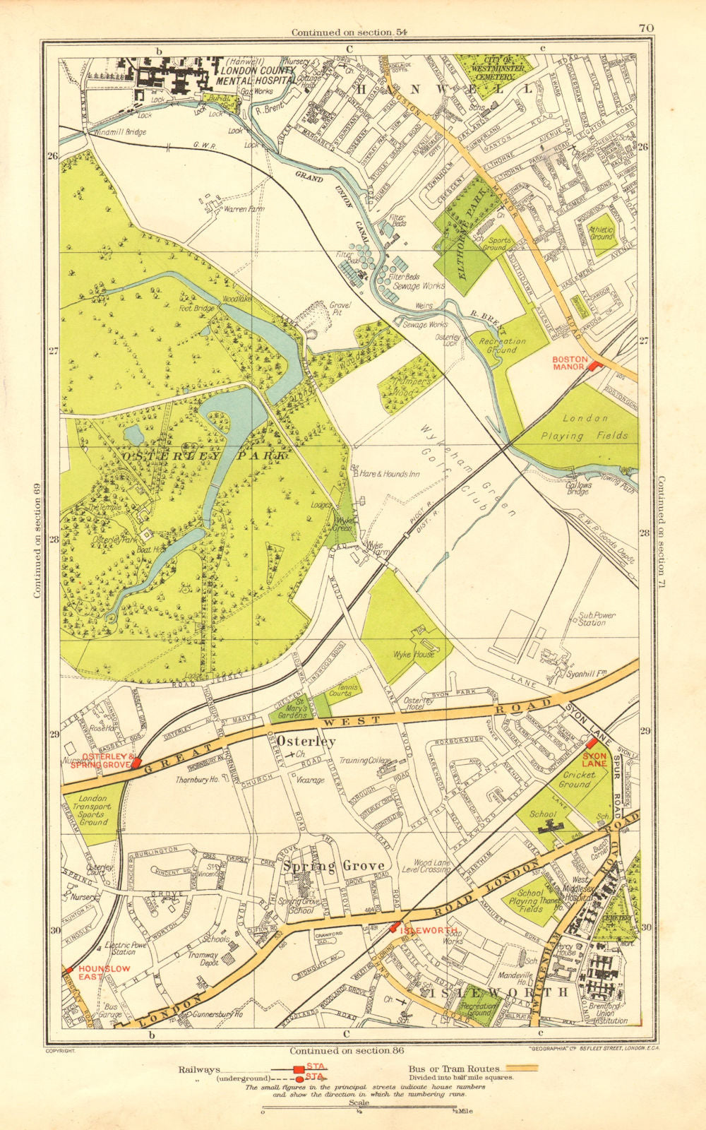 LONDON. Isleworth Osterley Spring Grove Hounslow Boston Manor 1937 old ...