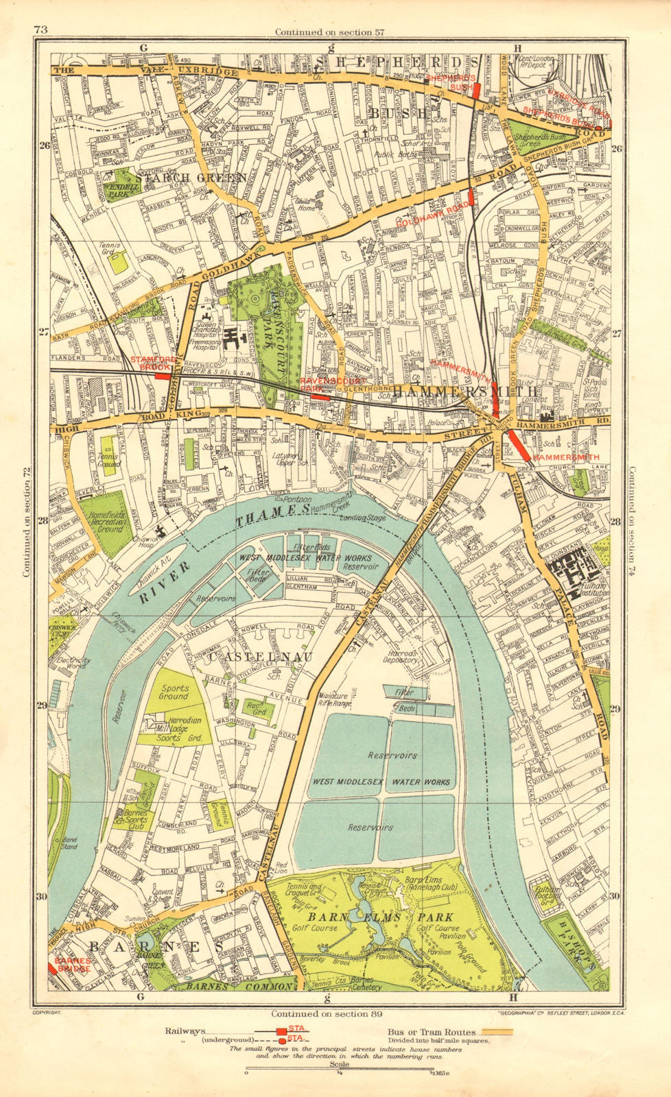 HAMMERSMITH. Barnes Shepherds Bush Fulham Castlenau Starch Green 1937 ...