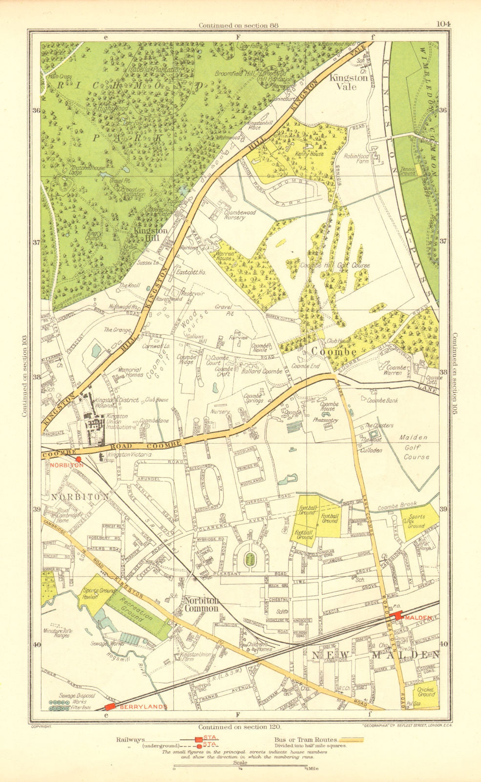 NORBITON. Coombe Kingston Hill Kingston Vale New Malden Malden 1937 old ...