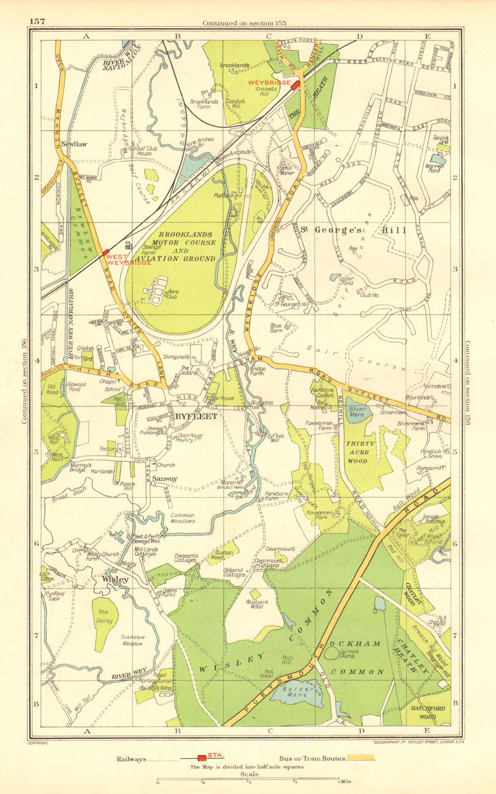 BYFLEET. Brooklands St George's Hill Weybridge Wisley (Surrey) 1937 old ...