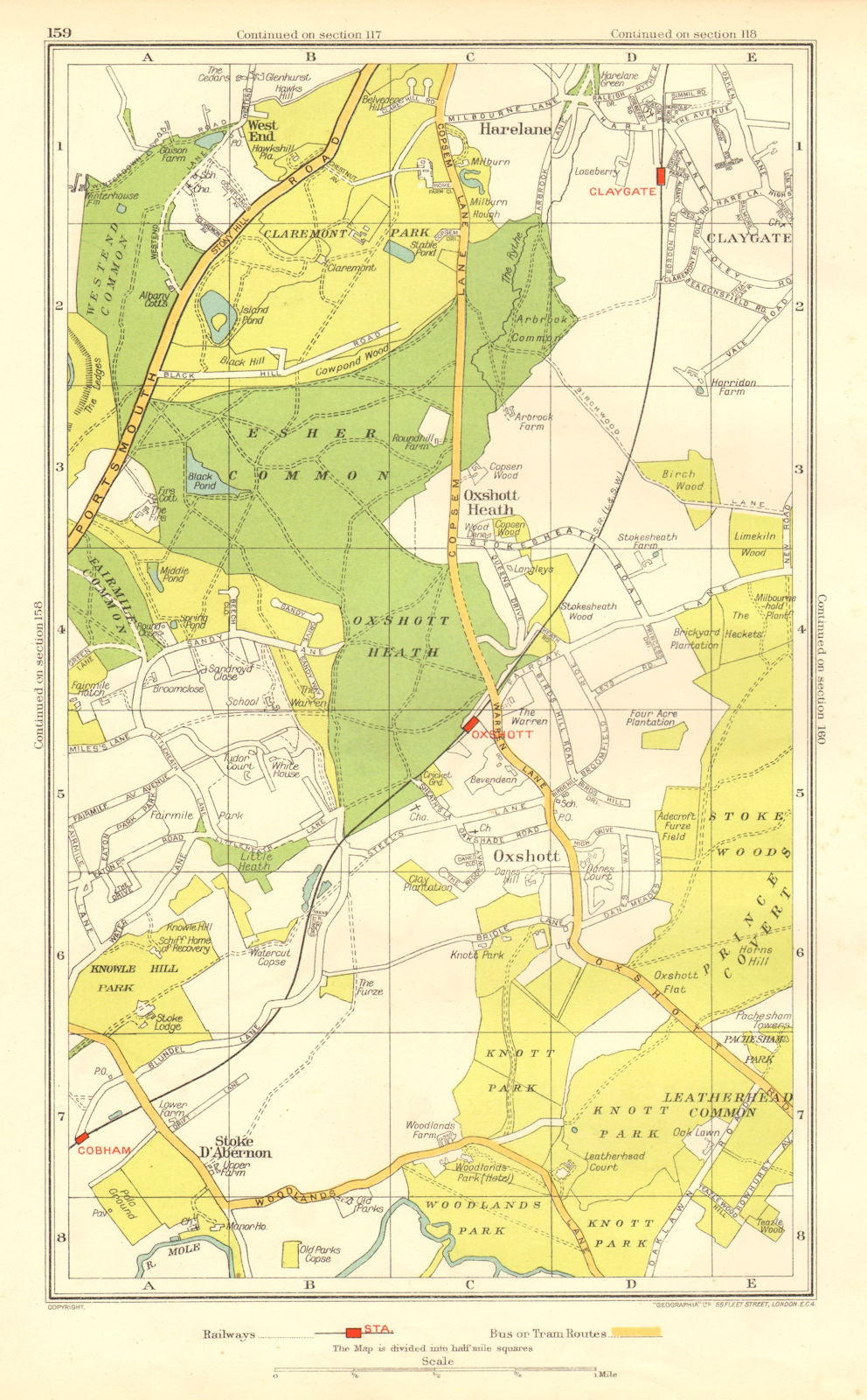 OXSHOTT ESHER. Stoke D'Abernon Cobham Fairmile Claygate (Surrey) 1937 ...