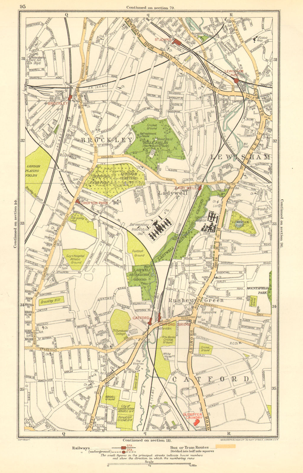 LEWISHAM. Brockley, Catford, Ladywell, New Cross, Rushey Green 1923 old ...