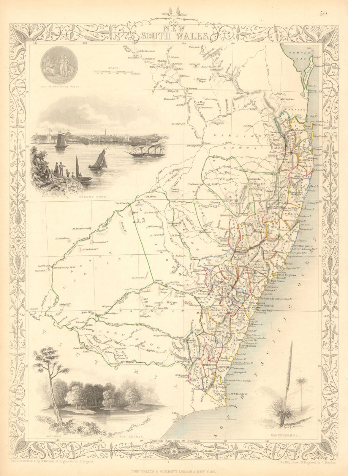 NEW SOUTH WALES. w/ Mitchell/Leichhardt explorers routes.TALLIS/RAPKIN ...