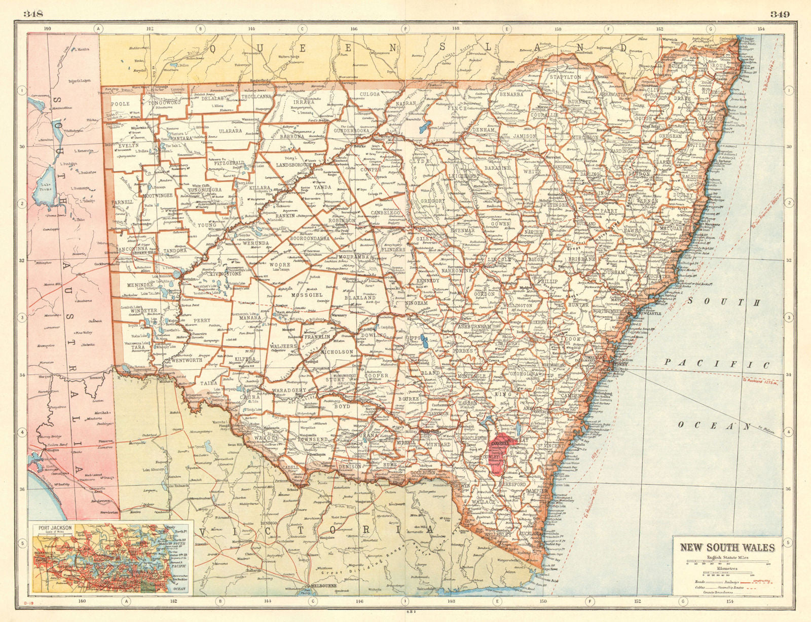 NEW SOUTH WALES. Counties Railways. Sydney plan.Commonwealth Territory ...