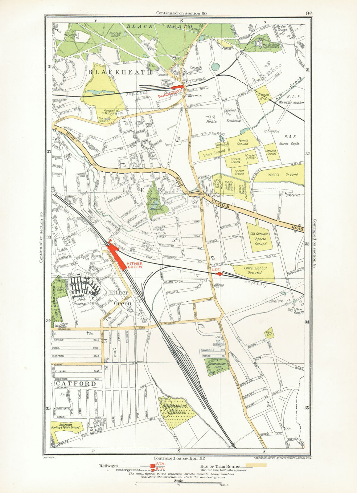 LONDON. Blackheath Hither Green Lee Catford Kidbrooke 1933 old vintage ...