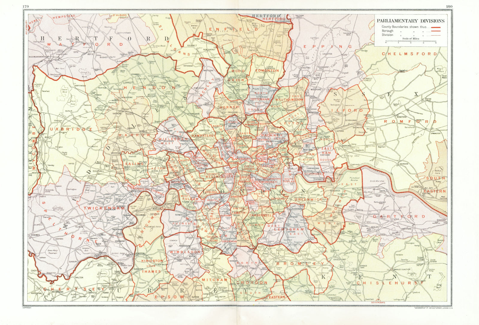 LONDON. Parliamentary Divisions Constituencies Seats Boroughs 1933 old ...