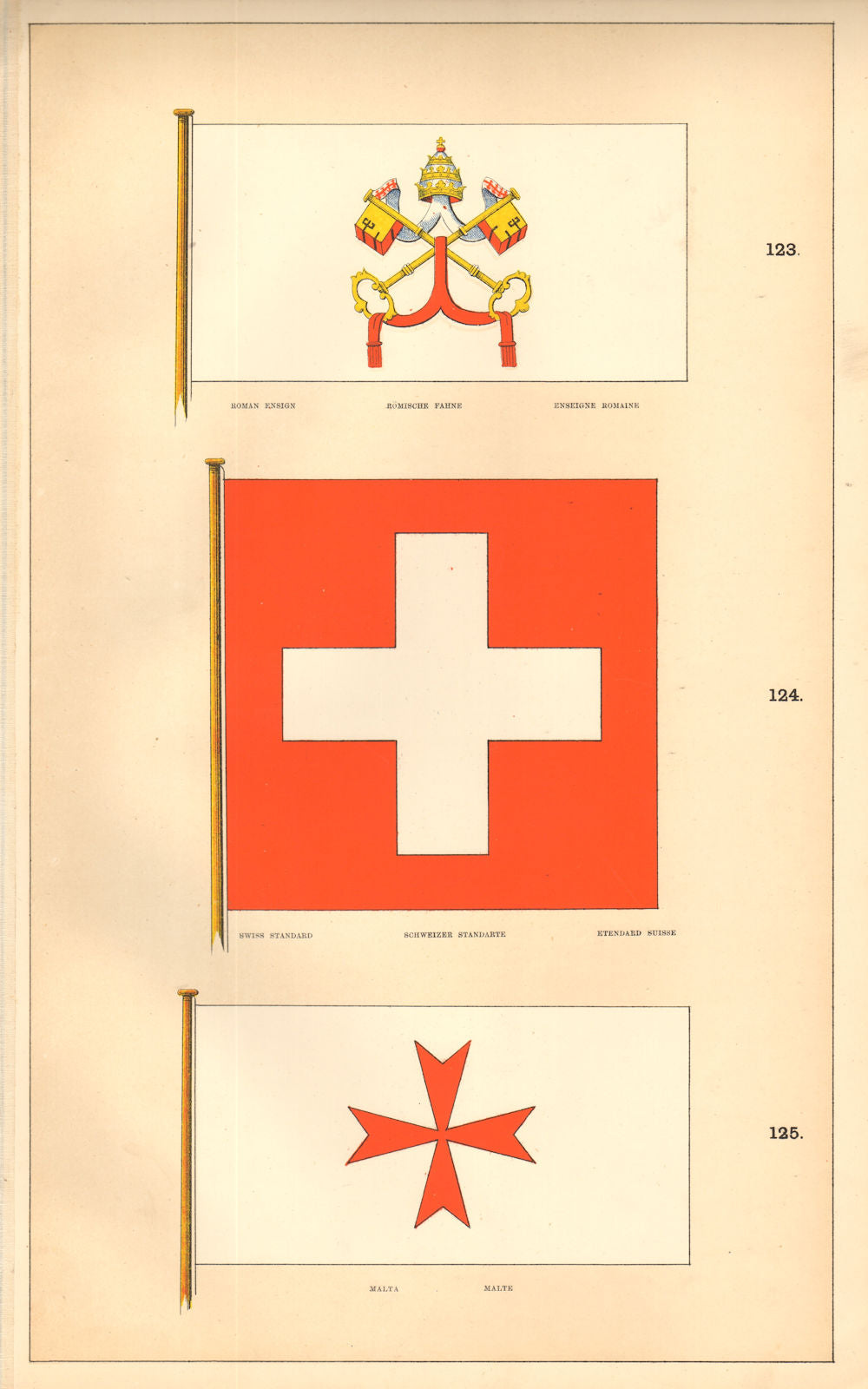 FLAGS. Roman Ensign; Swiss Standard; Malta. HOUNSELL 1873 old antique ...