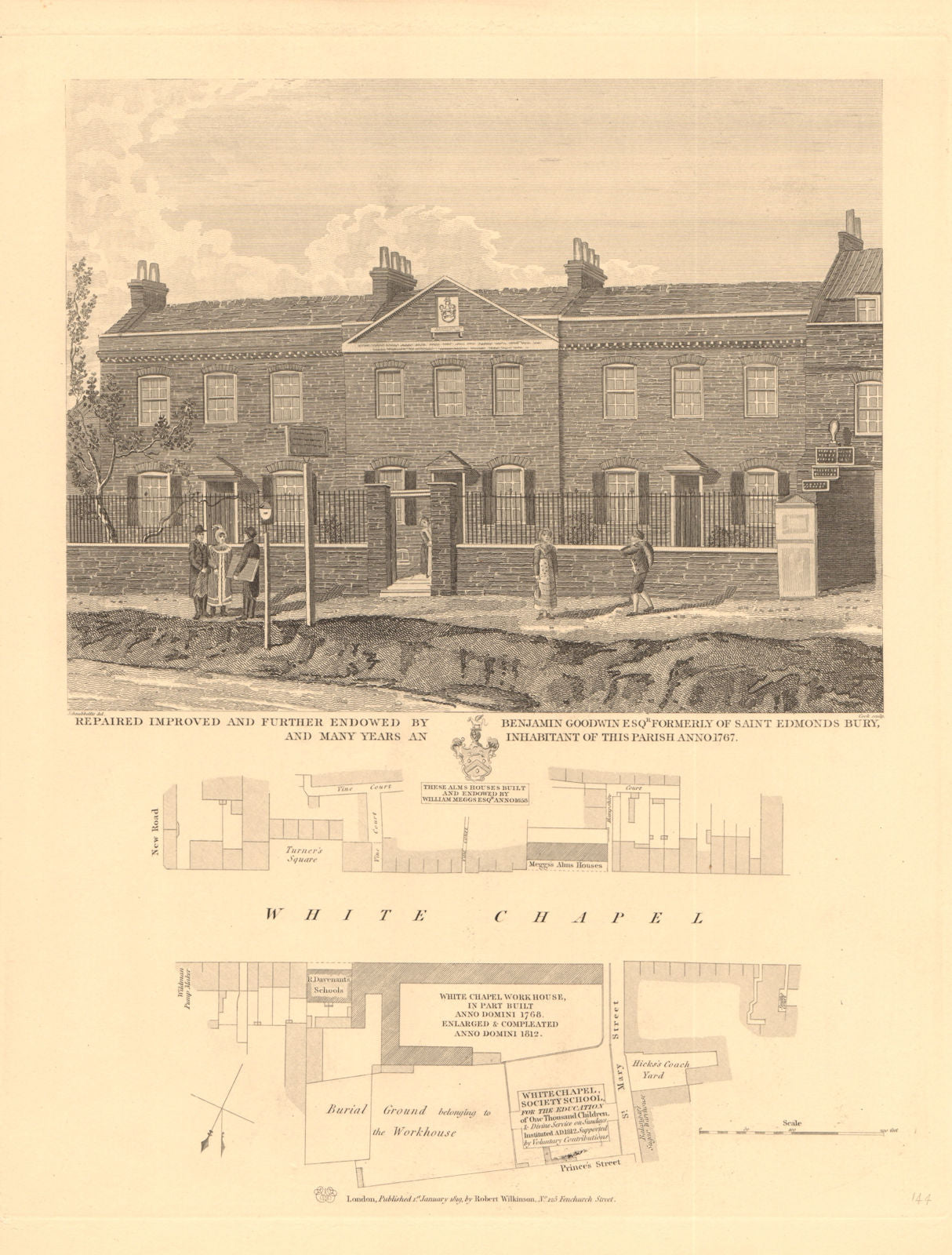 WHITECHAPEL ROAD. Whitechapel Society School Workhouse Almshouses 1834 ...