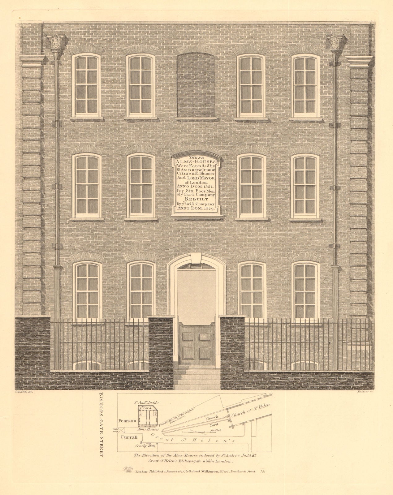 GREAT ST HELENS. Andrew Judd's Almshouses. Plan. Bishopsgate. London ...