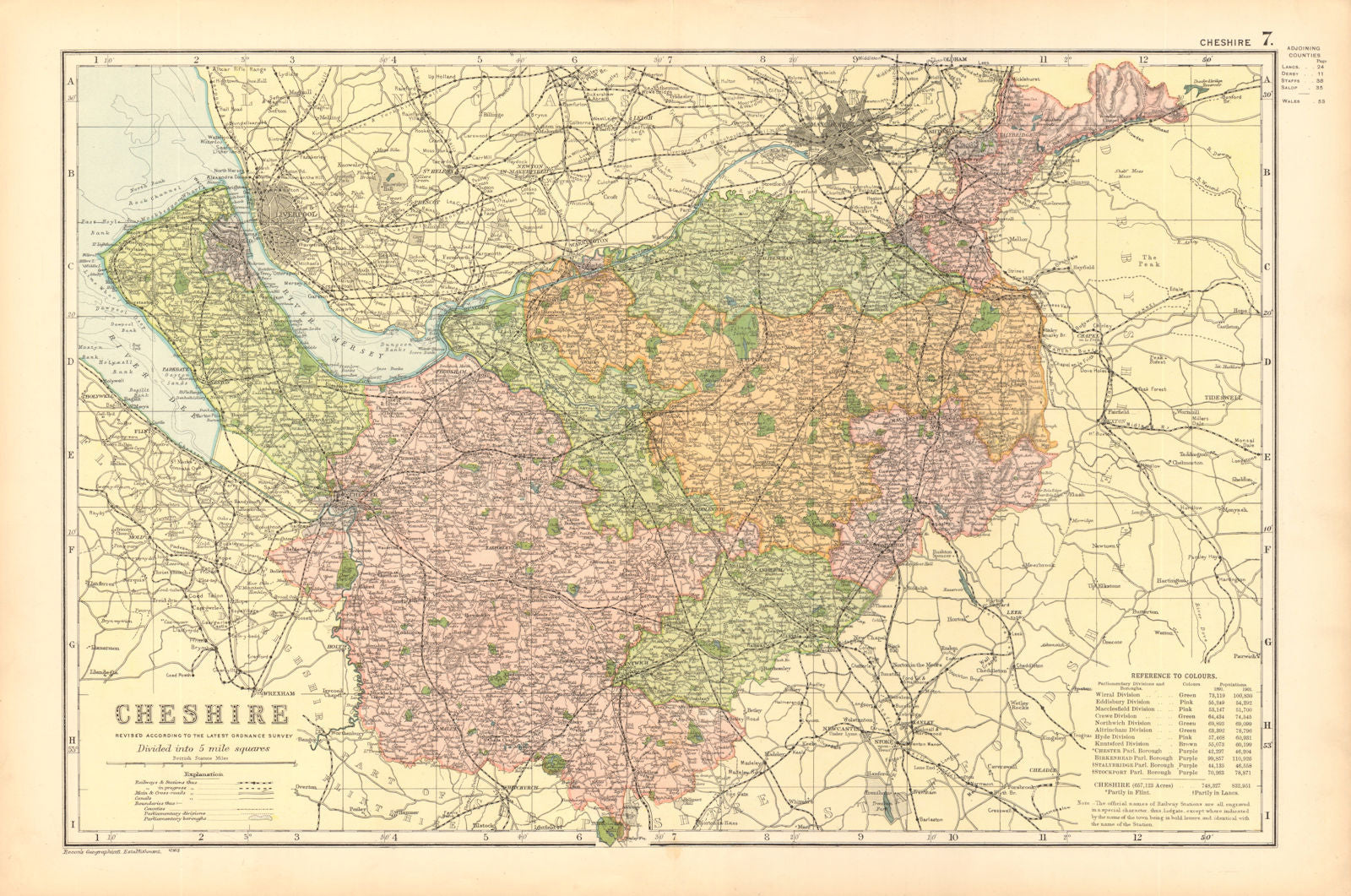CHESHIRE. Showing Parliamentary divisions, boroughs & parks. BACON 1904 ...