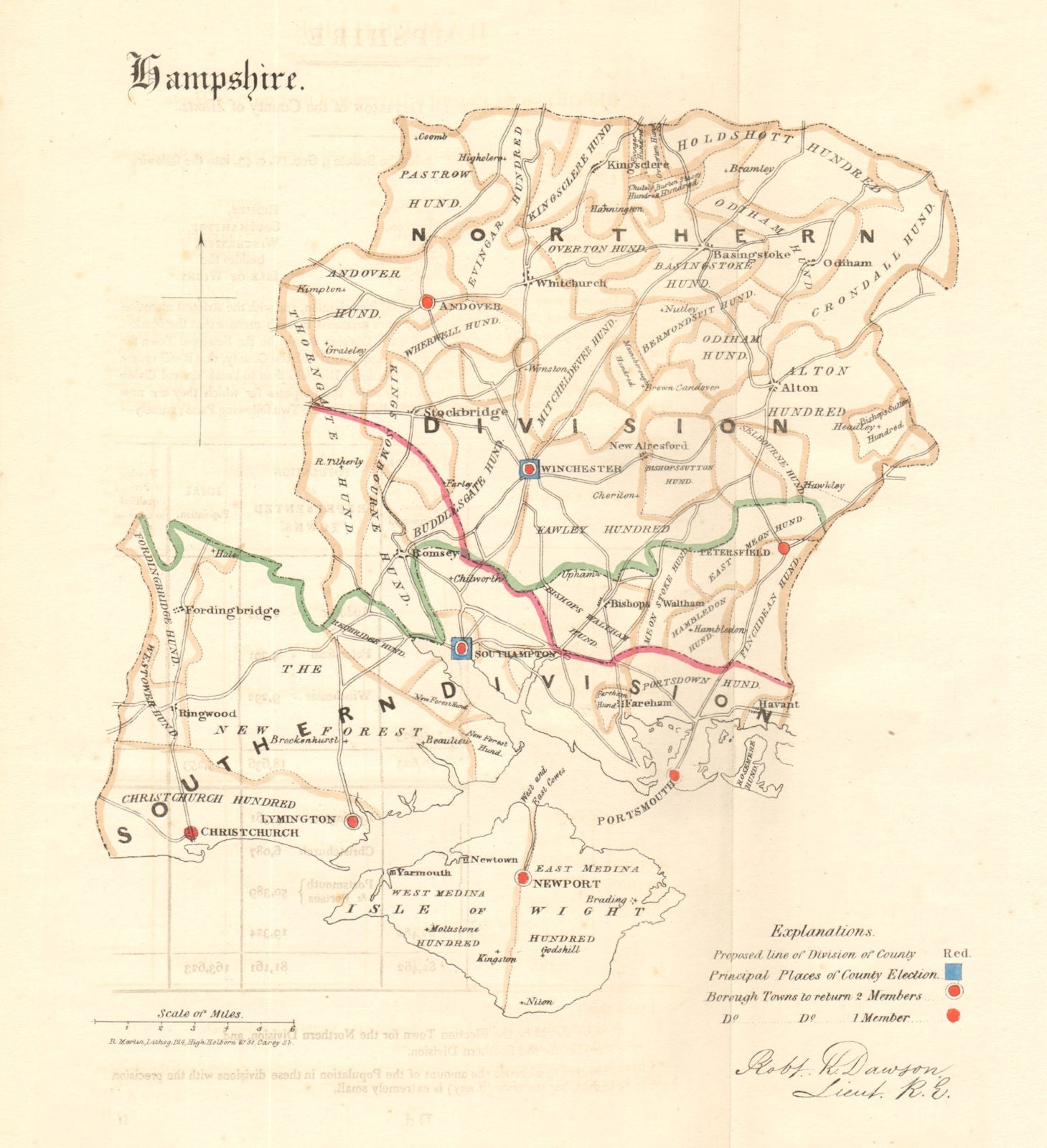 Hampshire county map. Divisions boroughs electoral. REFORM ACT. DAWSON ...