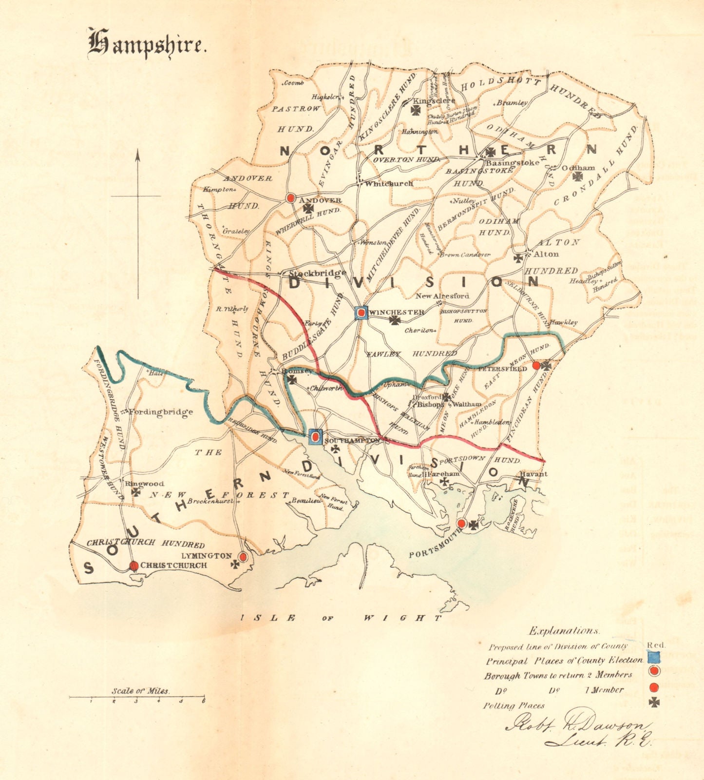 Hampshire county map. Divisions boroughs electoral. REFORM ACT. DAWSON ...