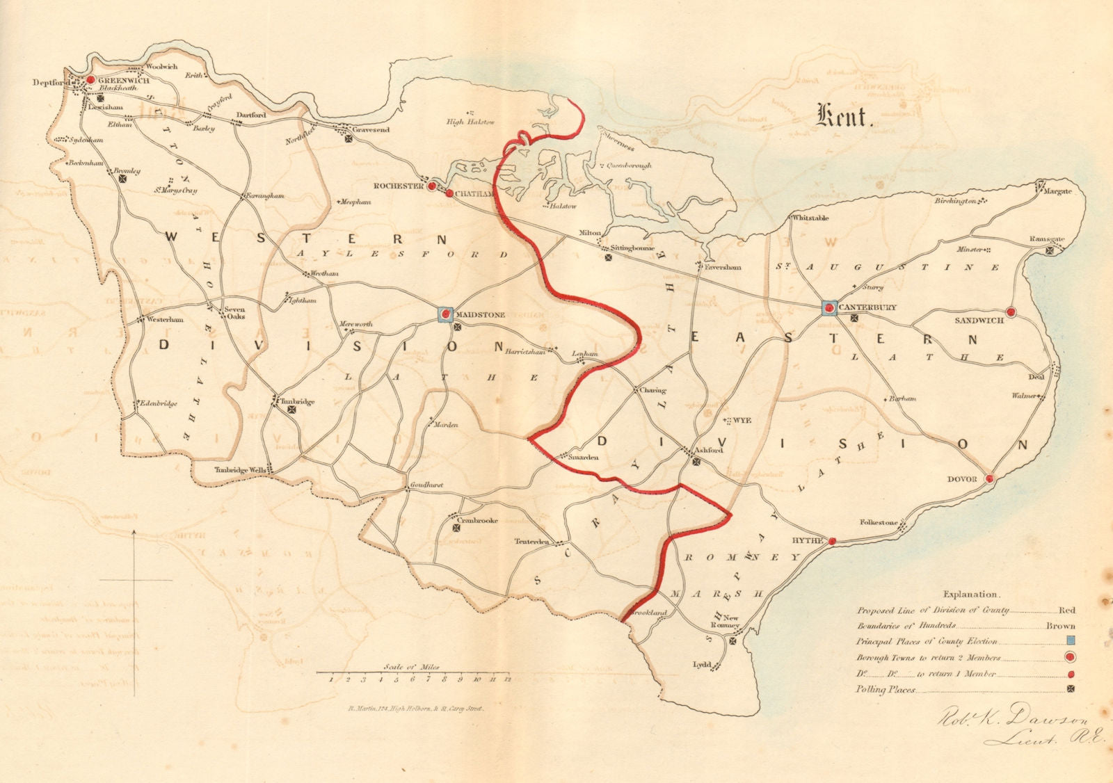 Kent county map. Divisions boroughs electoral. REFORM ACT. DAWSON 1832 ...
