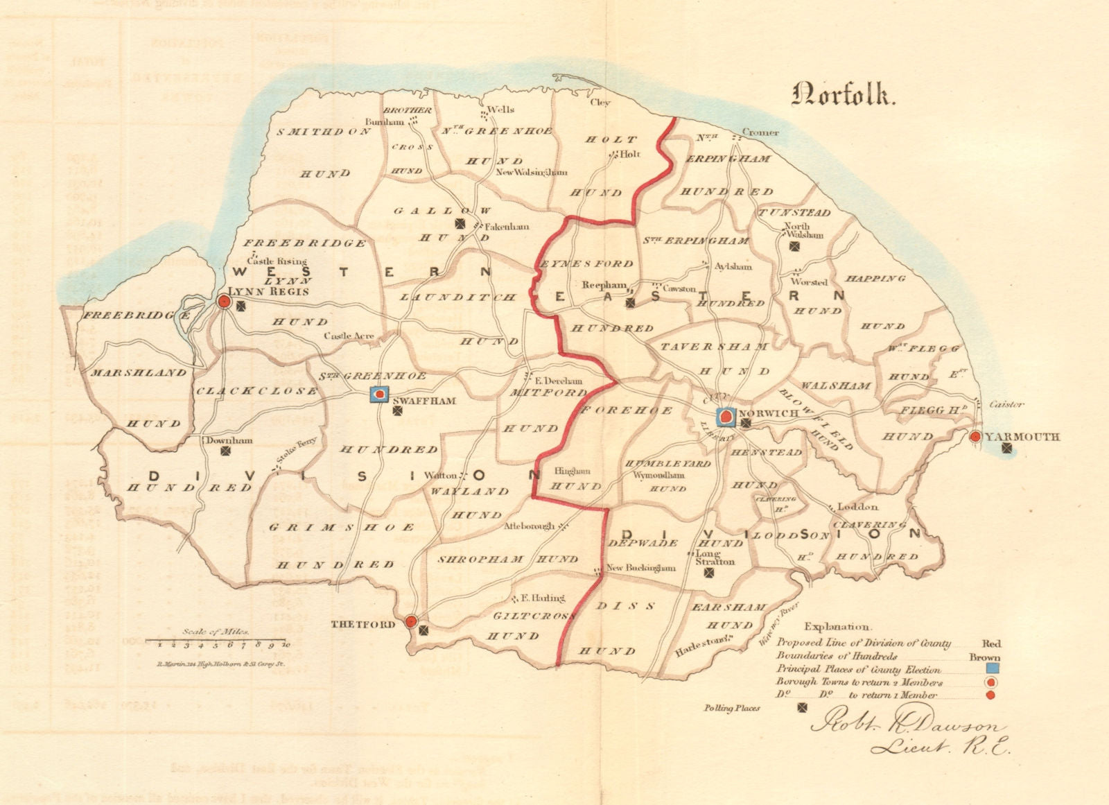 Norfolk county map. Divisions boroughs electoral. REFORM ACT. DAWSON ...